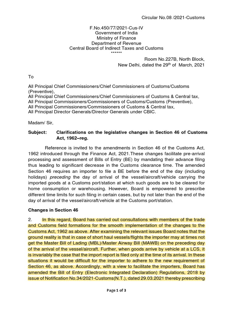 Circular No 08 of 2021 Customs DT 29.03.2021-Signed | Download Free PDF ...