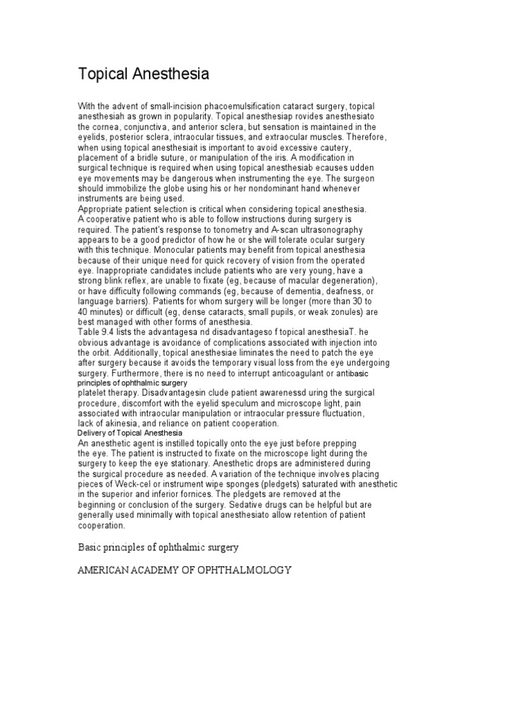 Topical Anesthesia | PDF | Anesthesia | Surgery