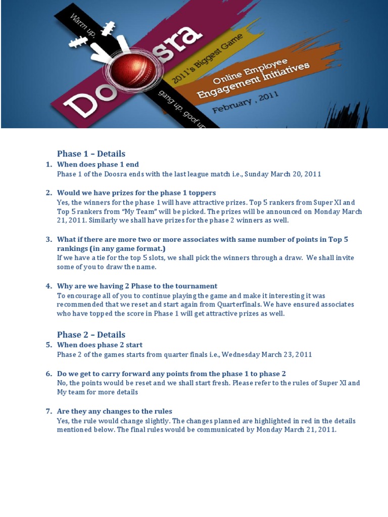 Doosra Rules and FAQ | PDF | Odds | Ball Games