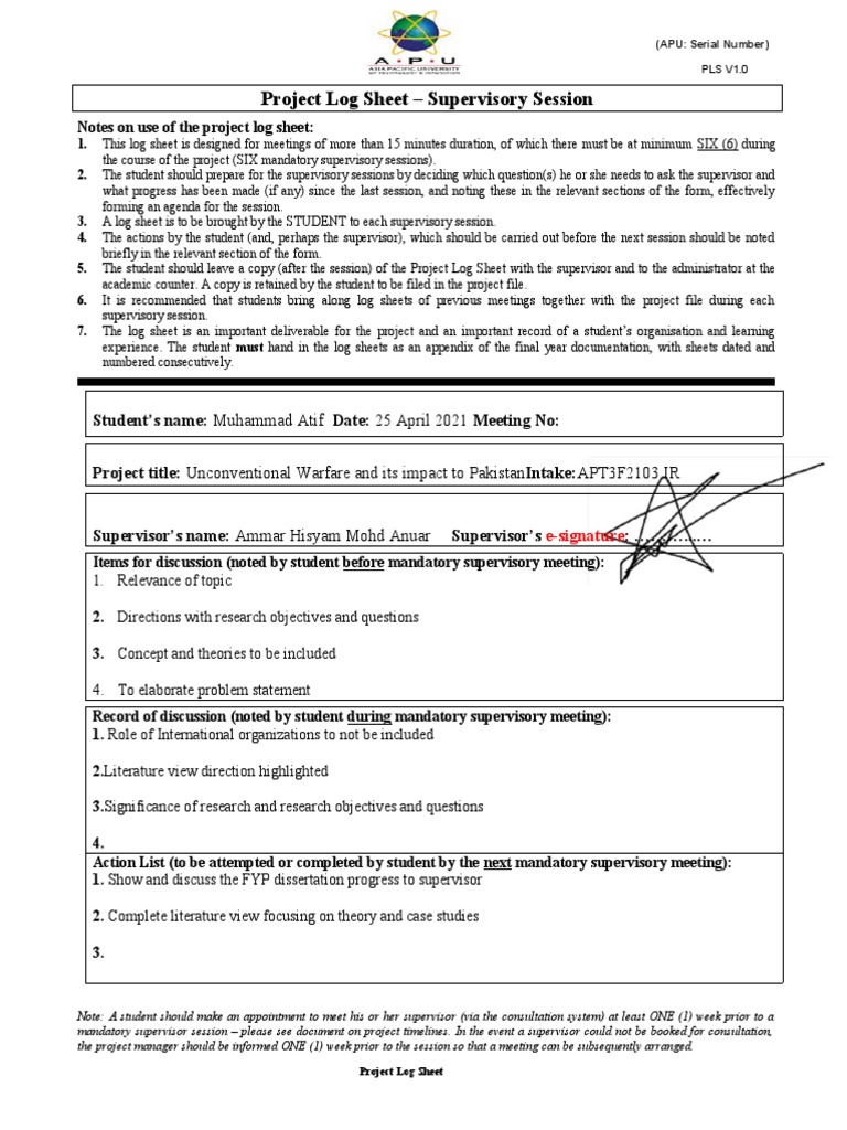 APU Project Log Sheet-1 | PDF | Science | Cognition
