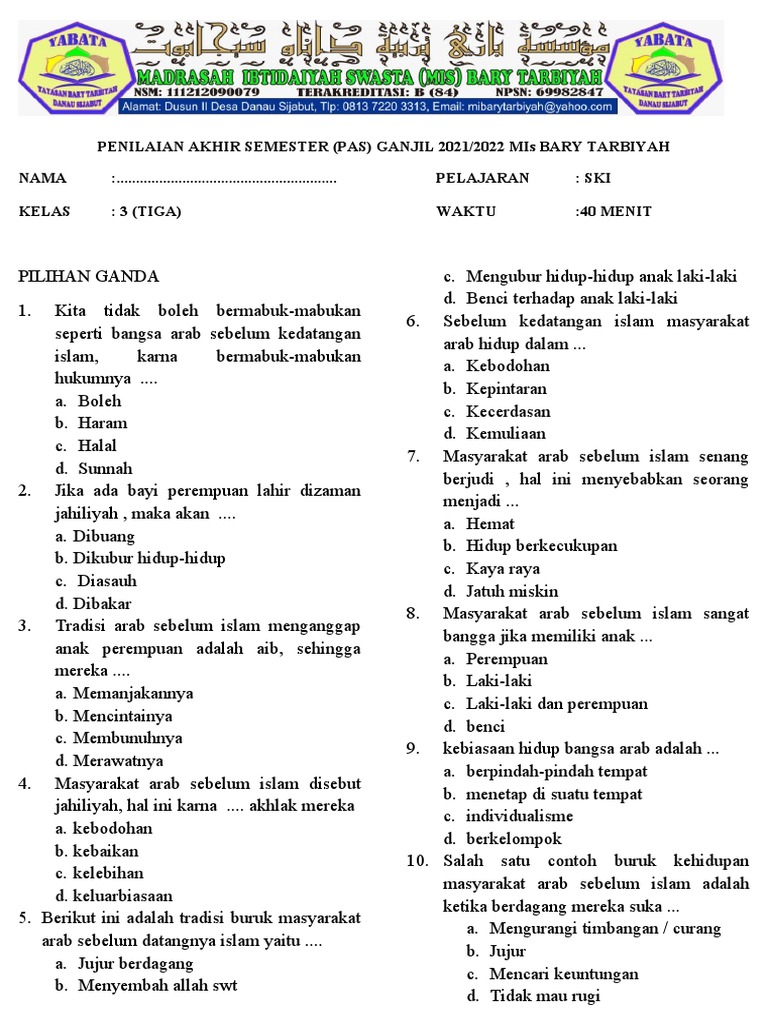 Soal SKI KLS 3 | PDF
