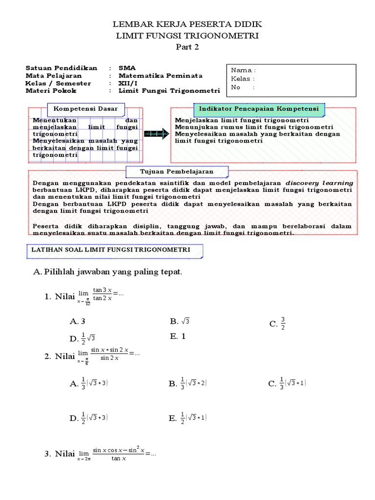 LKPD Limit Trigonometri Part 2 | PDF