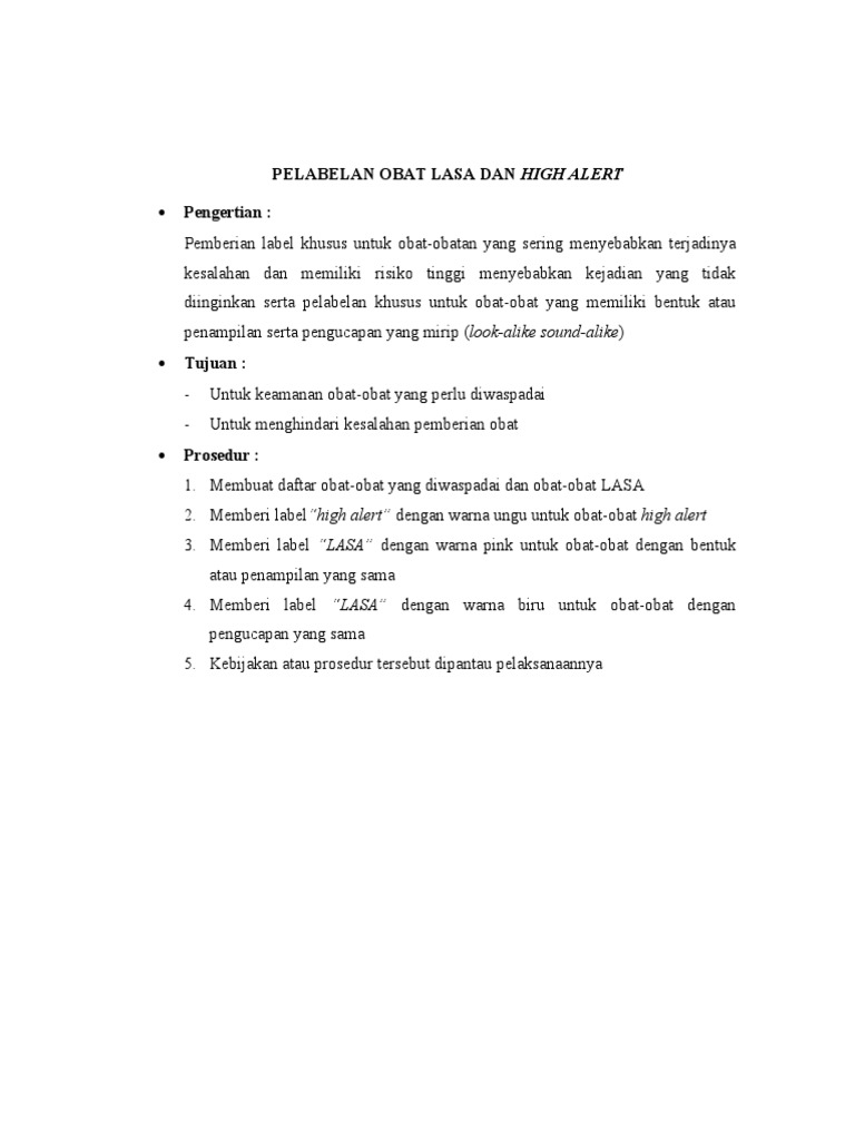 Pelabelan Obat LASA dan High Alert | PDF