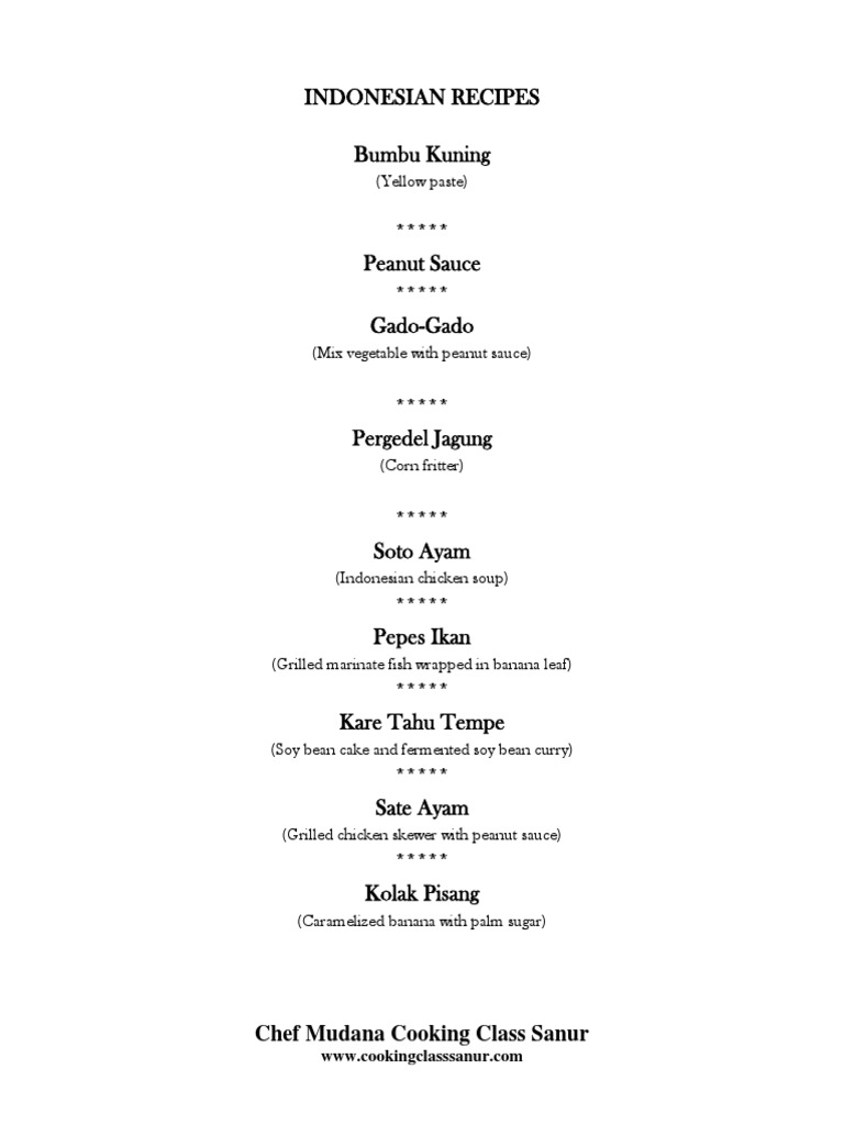 Indonesian 7 Courses Menu Recipes | PDF | Indonesian Cuisine | Sauce