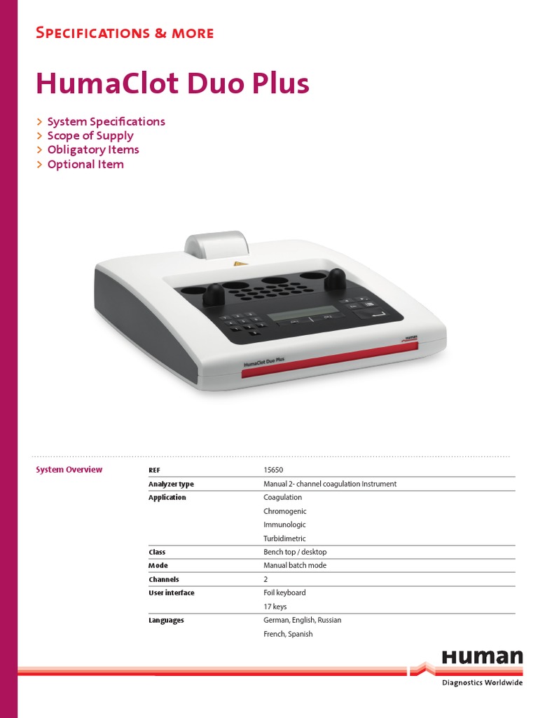 Especificaciones HumaClot Duo Plus | PDF | Usb | Computer Science