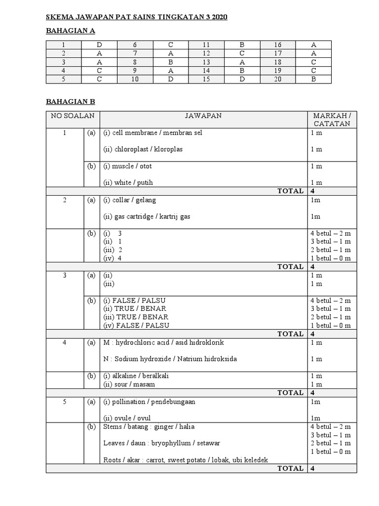Skema Jawapan Pat Sains t3 | PDF