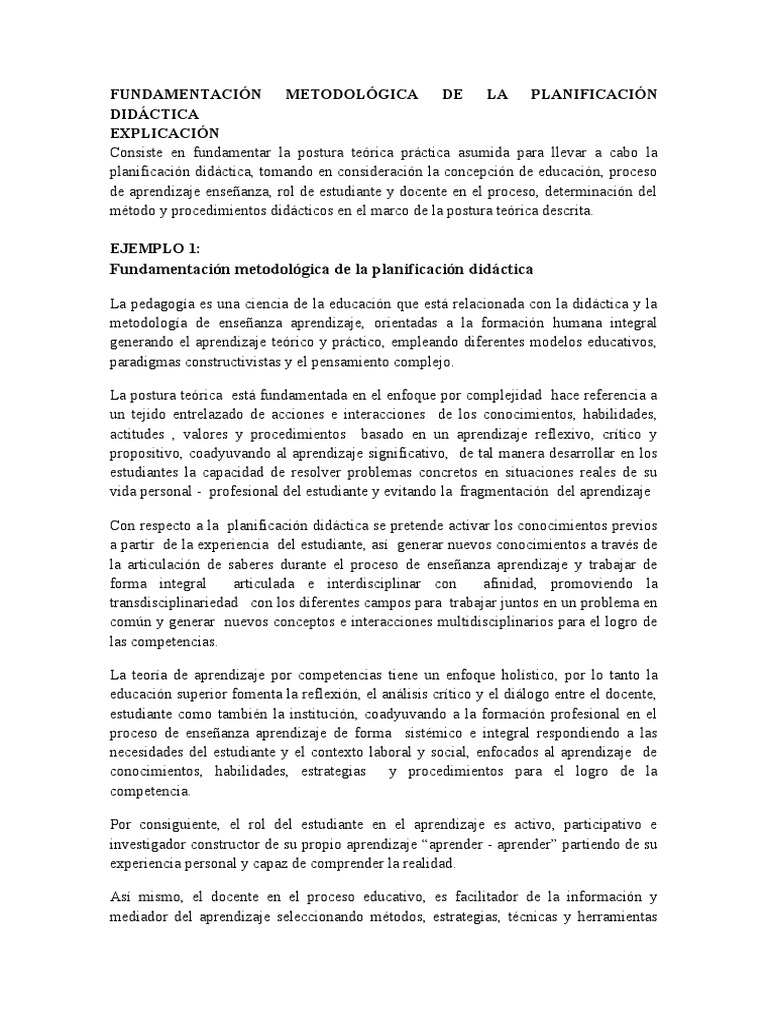 Fundamentación Metodológica en Planificación Didáctica | PDF ...