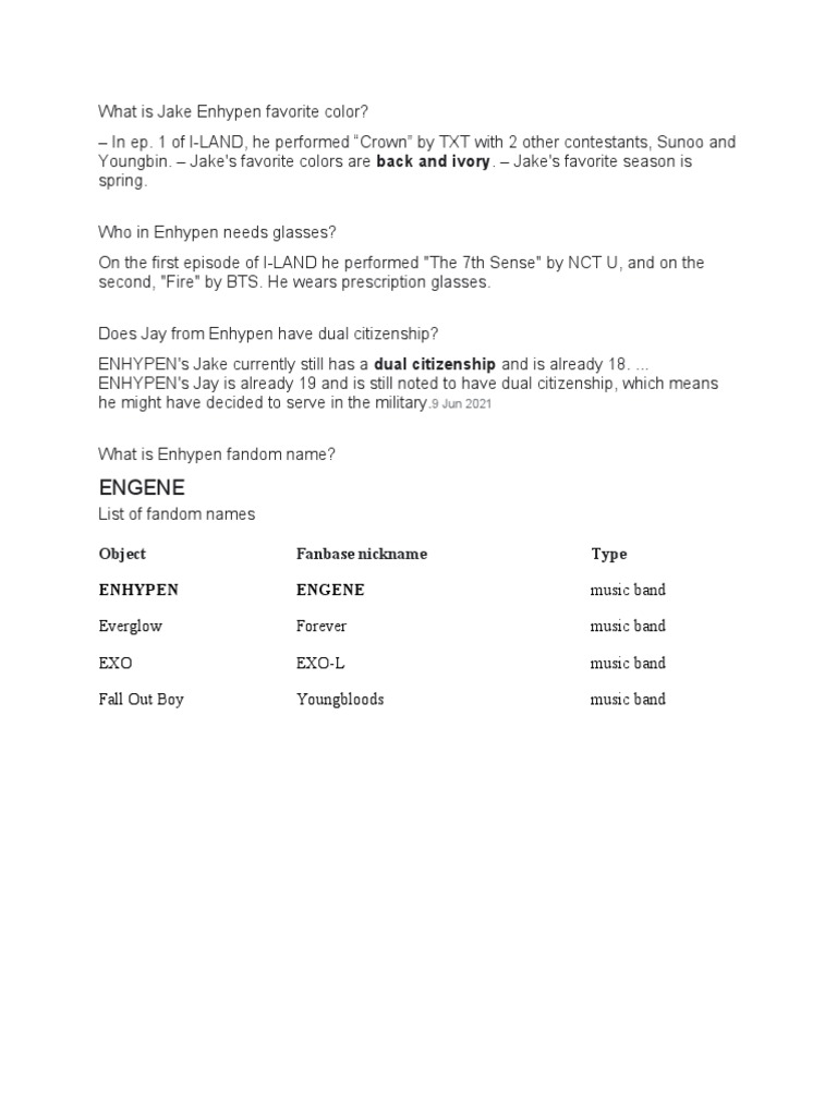 What Is Jake Enhypen Favorite Color | PDF