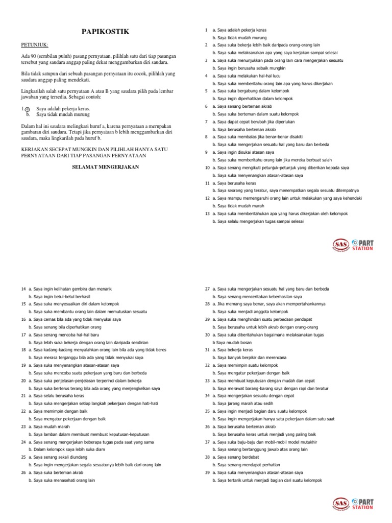 Skoring dan Interpretasi Papikostik | PDF | Pengembangan Diri