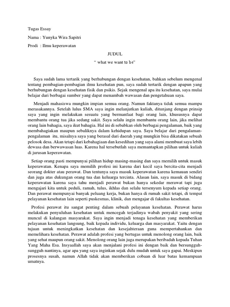 Essay Mengapa Memilih Masuk Fakultas Keperawatan | PDF | Pengembangan Diri | Gaya Hidup