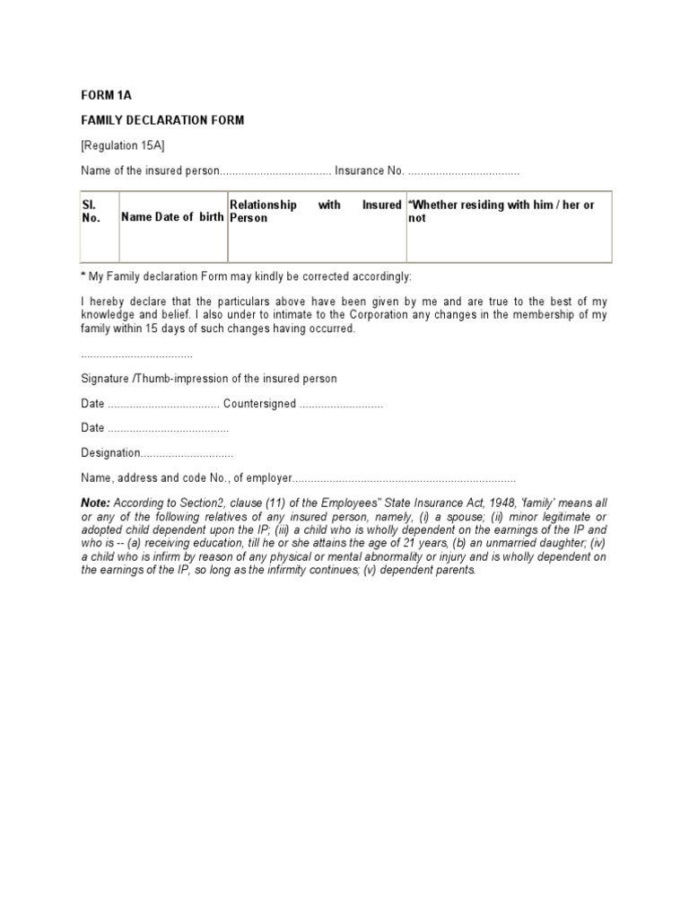 14 - ForM 1A - Family Declaration Form | PDF