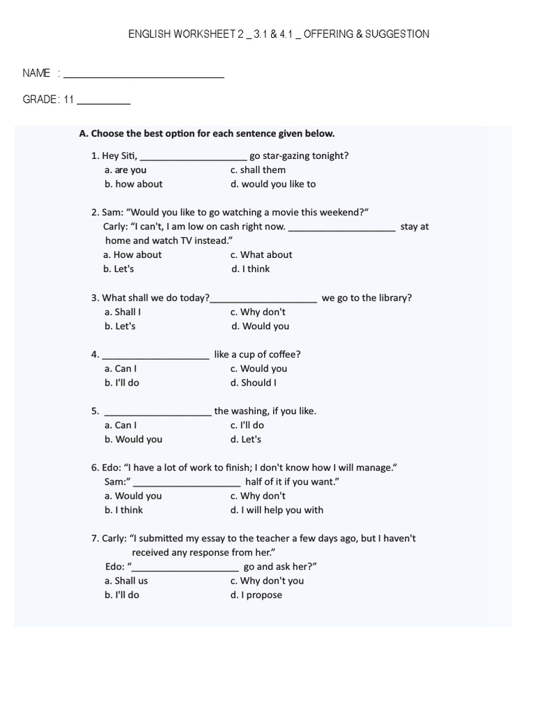11 SMA - ENGLISH Worksheet 2 - 3.1 & 4.1 - (Nama SIswa) | PDF