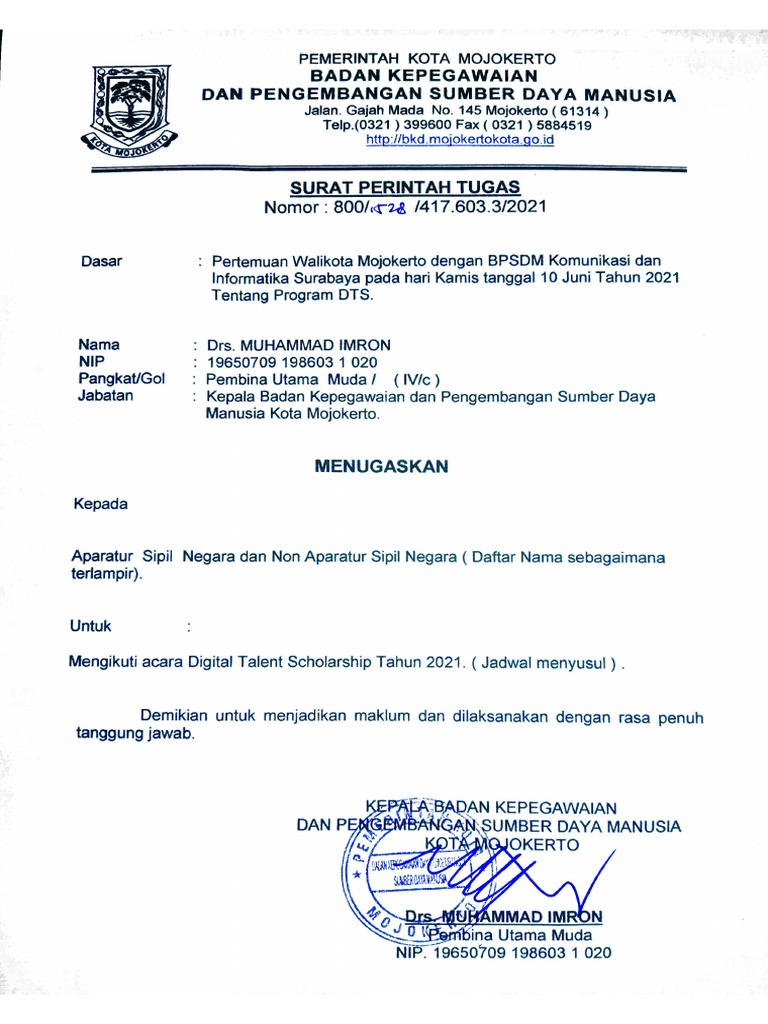 Surat Tugas Dts | PDF