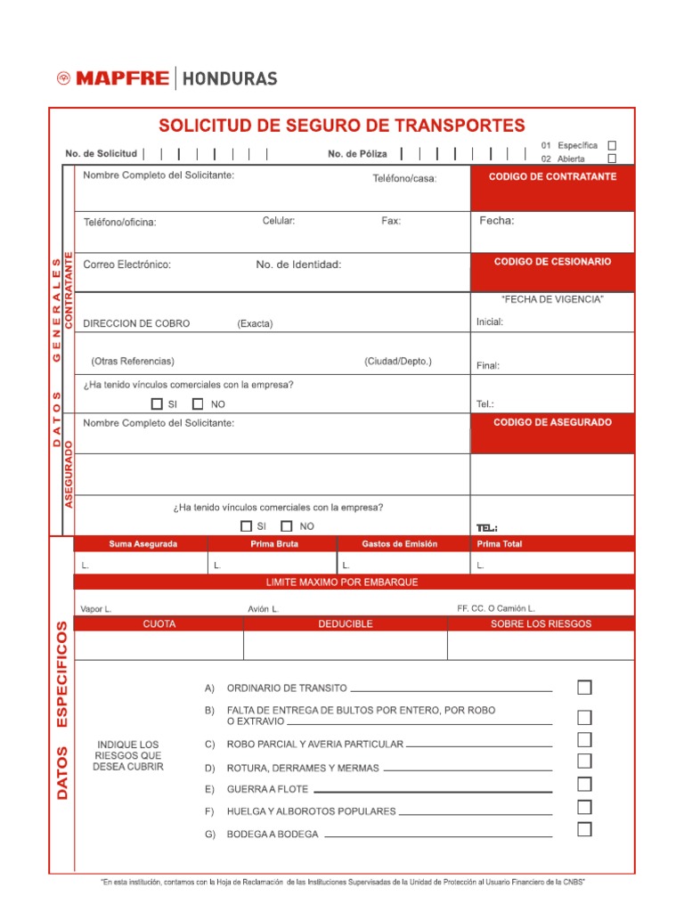 Solicitud Seguro Transportes | PDF