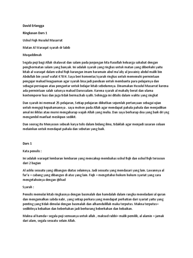 Ringkasan Dars 1 - Husulul Masarrot - David Erlangga | PDF | Filsafat | Agama & Spiritualitas