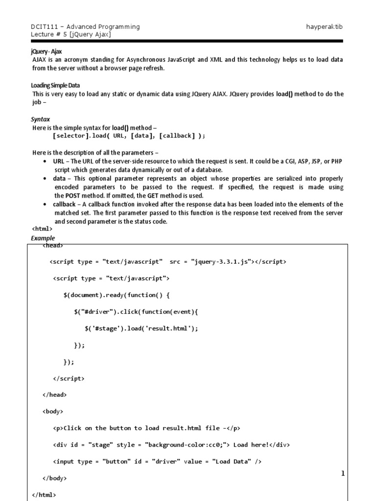 Lec #5 - Jquery Ajax | PDF | J Query | Ajax (Programming)