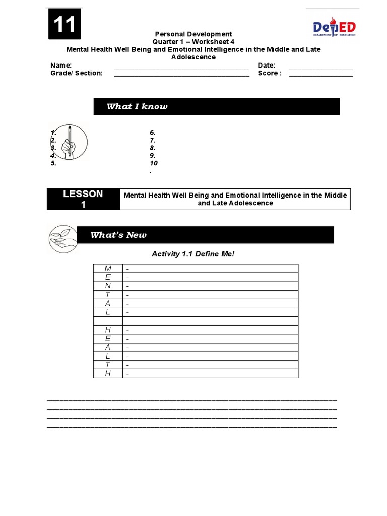 Worksheet 4 - Module 4 Perdev | PDF | Emotional Intelligence | Adolescence
