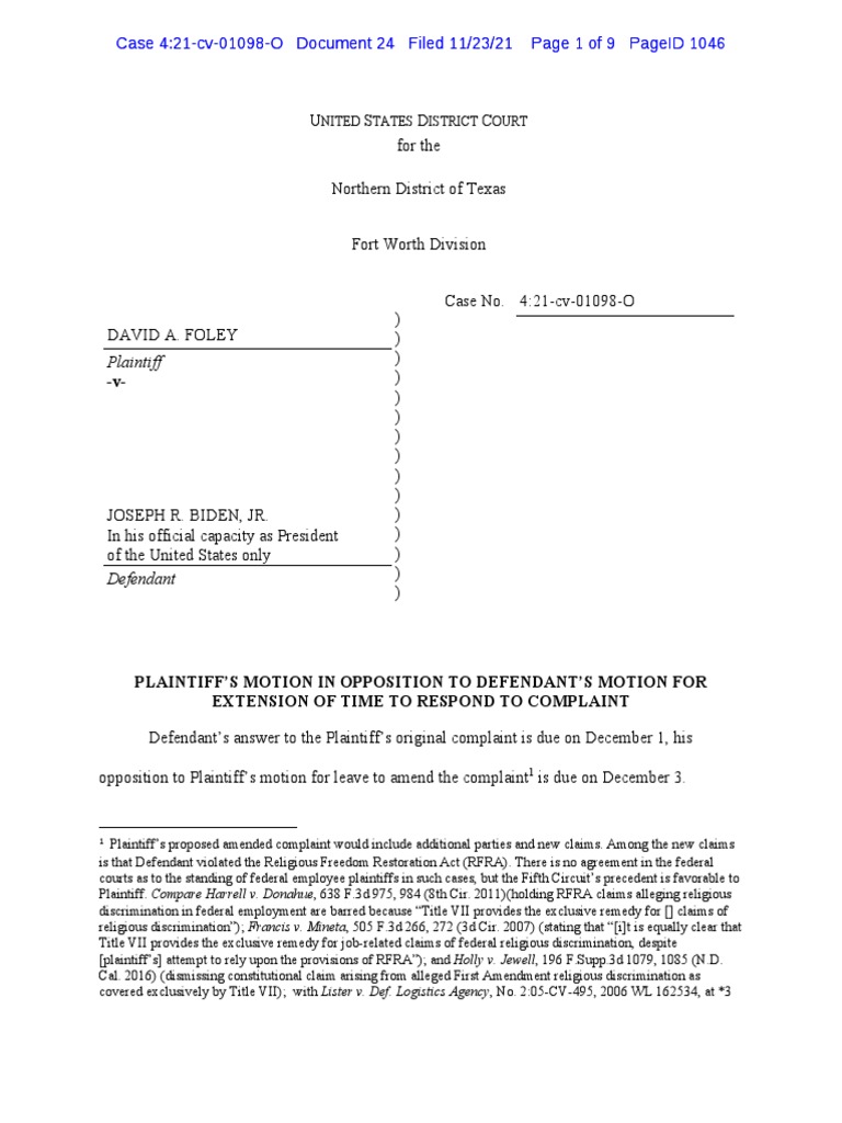 24 Plaintiffs Opposition To Defendants Request For An Extension | PDF ...