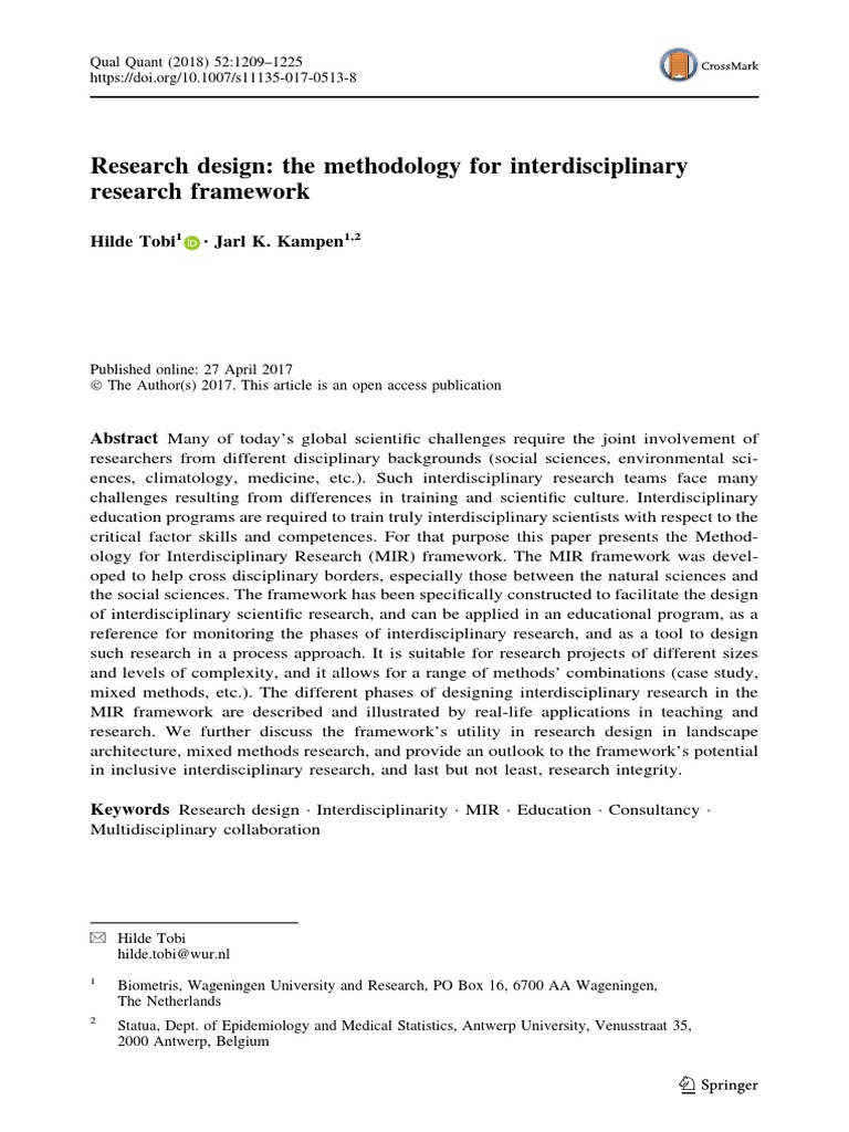 Research Design: The Methodology For Interdisciplinary Research ...