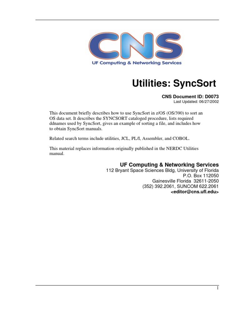 Utilities: Syncsort: Uf Computing & Networking Services | PDF | Computer Programming | Computing