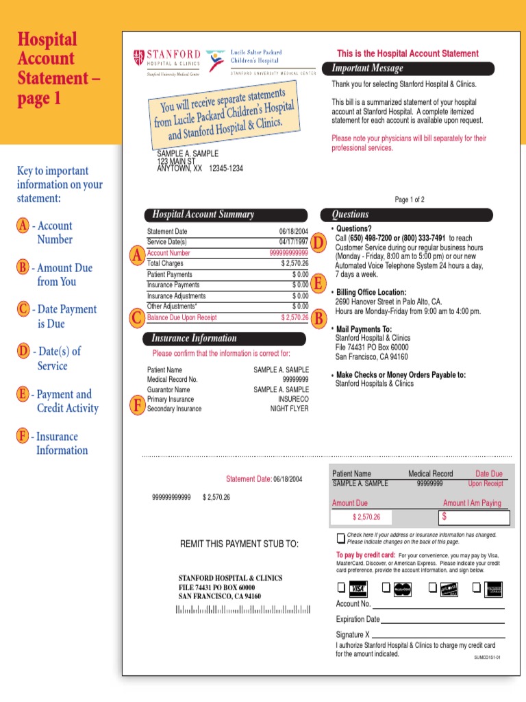 Stanford Hospital Billing Statement | PDF | Credit Card | Money Order