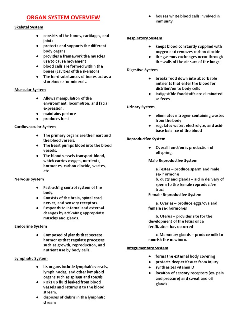 Organ System Overview Notes | PDF | Human Body | Lymphatic System