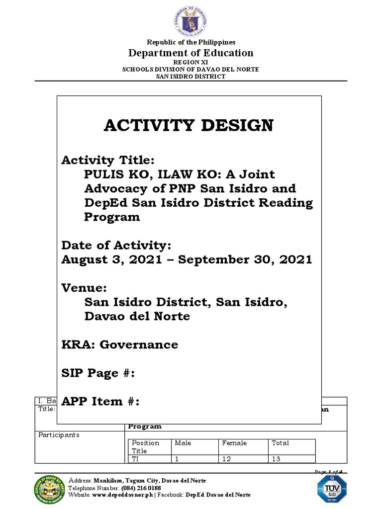 Activity Design: Department of Education | PDF