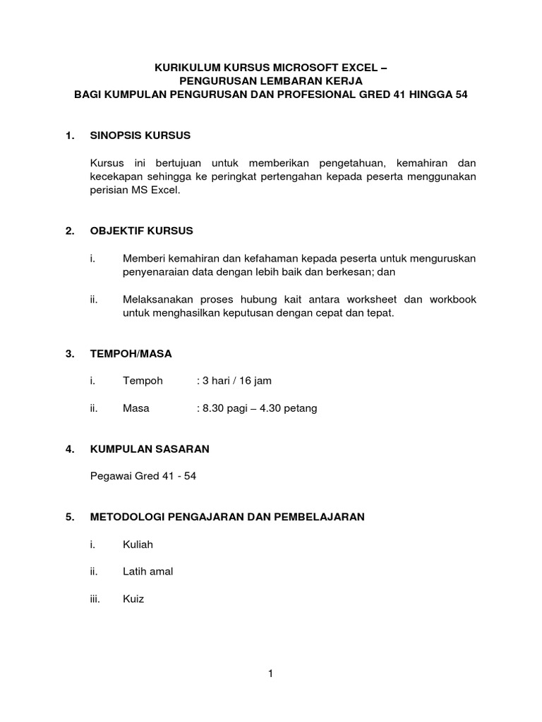 Kursus Excel untuk Pengurusan Gred 41-54 | PDF | Microsoft Excel | Software
