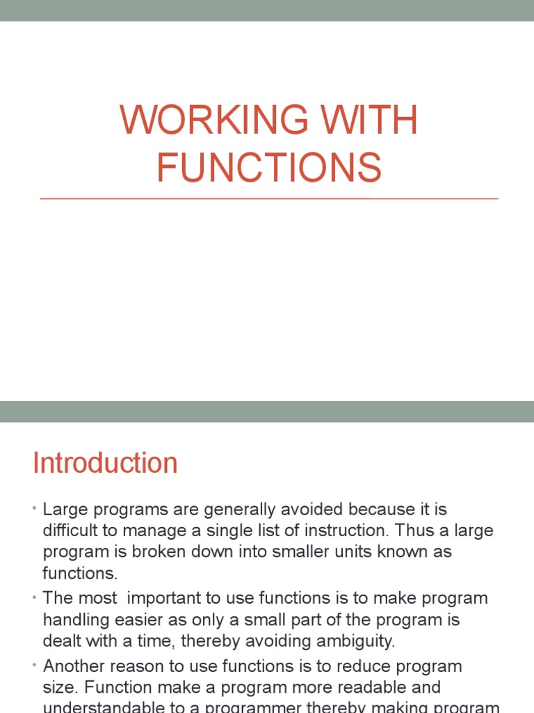 Working With Functions Pdf Parameter Computer Programming Scope Computer Science