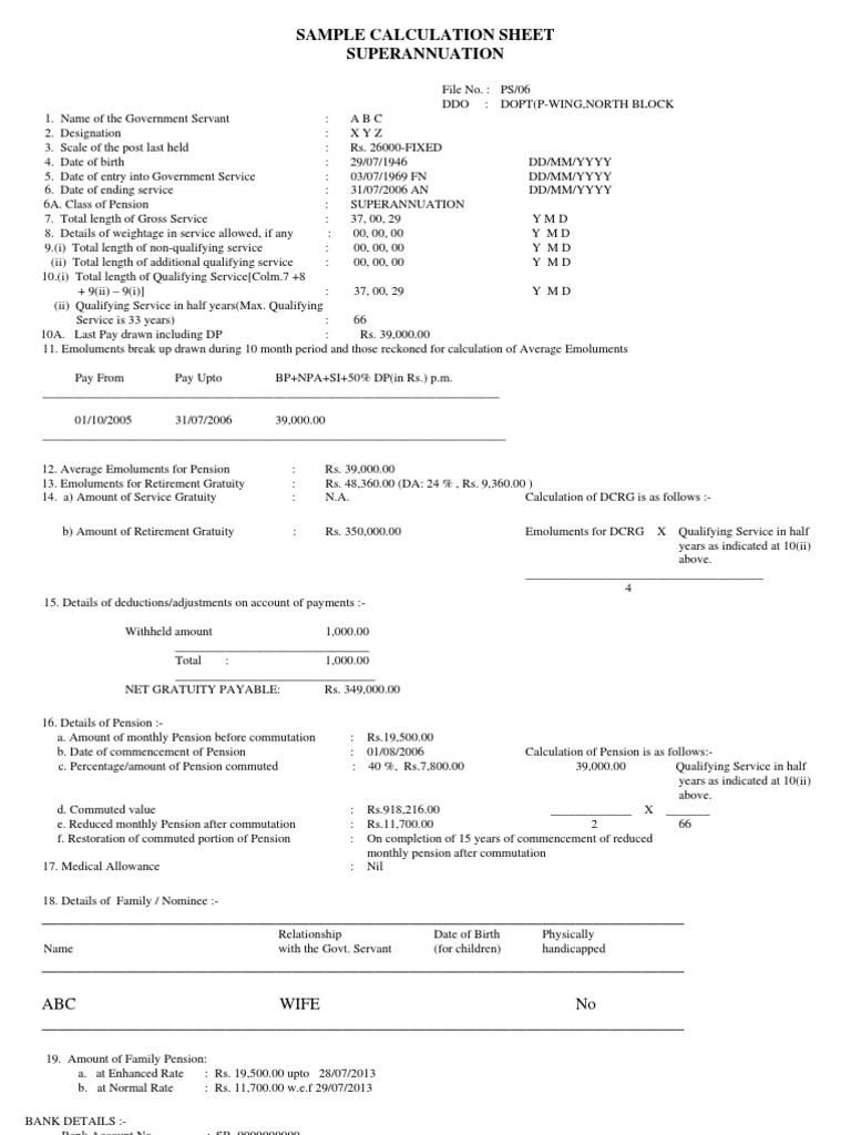 DCRG and Pension Calculation Sheet | PDF | Pension | Service Industries