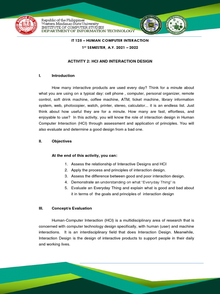 Activity2-Hci and Interaction Design | PDF | Human–Computer Interaction | Design