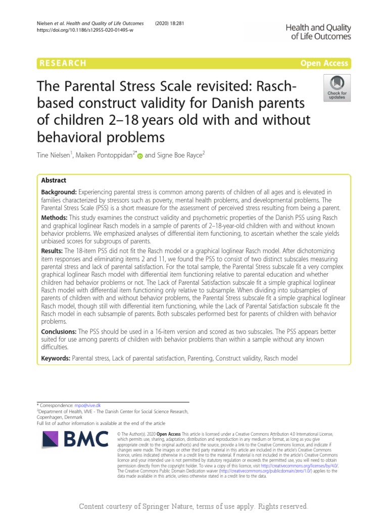 The Parental Stress Scale Revisited Rasch-Based Co | PDF | Stress ...