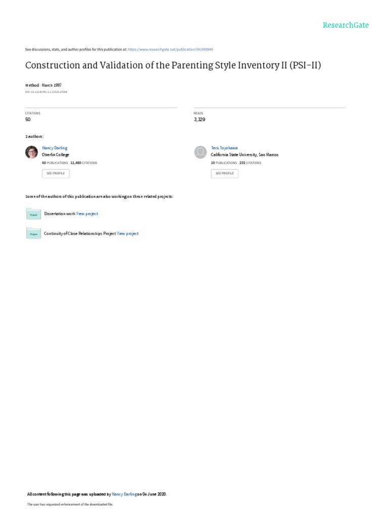 Construction and Validation of The Parenting Style Inventory II (PSI-II ...