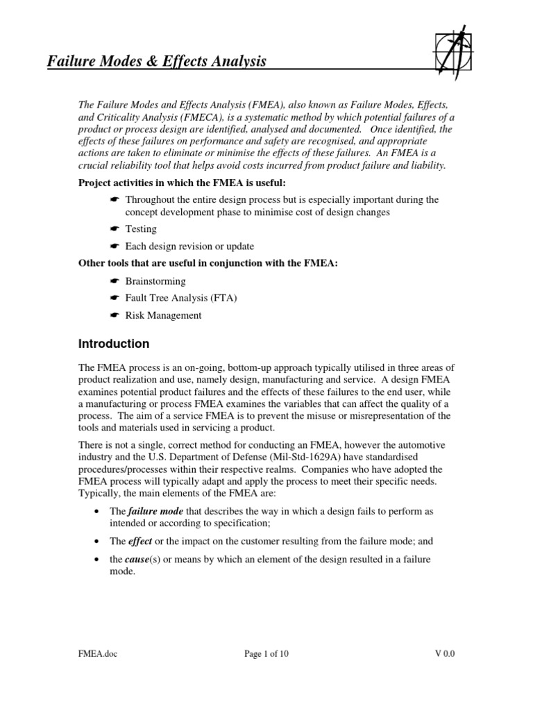 Failure Modes & Effects Analysis: Project Activities in Which The FMEA Is Useful | PDF ...