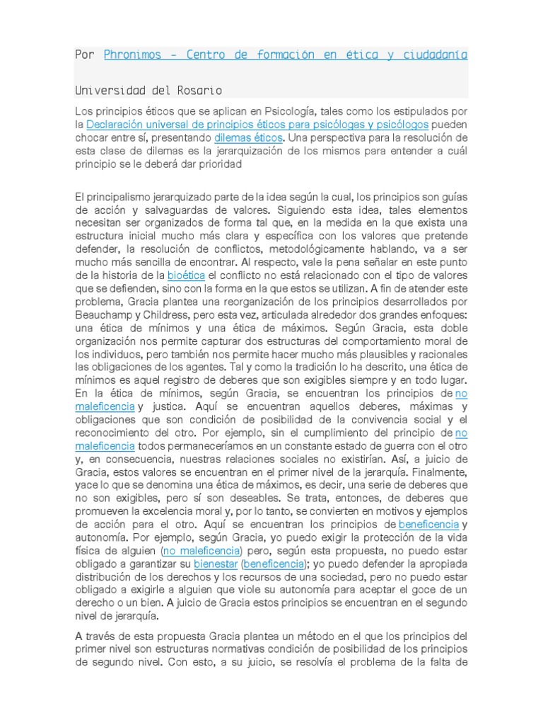 La Jerarquía de Los Principios Ético Por Phronimos | PDF | Bioética ...