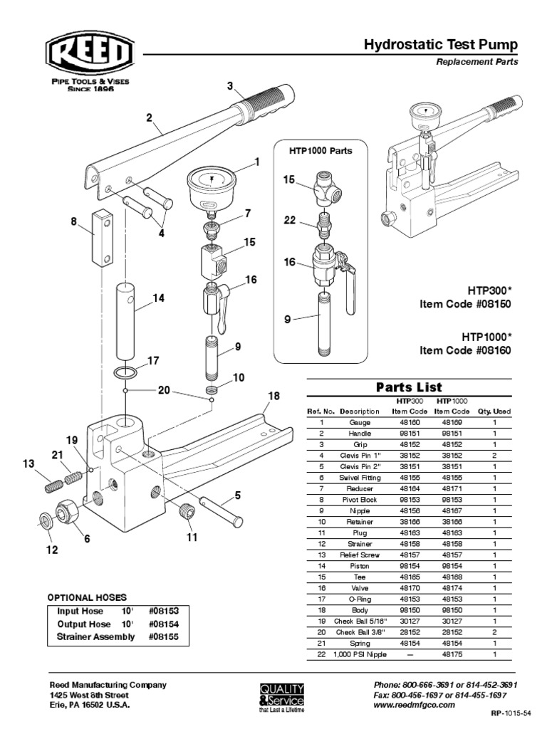 Hydrostatic Test Pump: HTP1000 Parts | PDF | Tools | Hydraulics