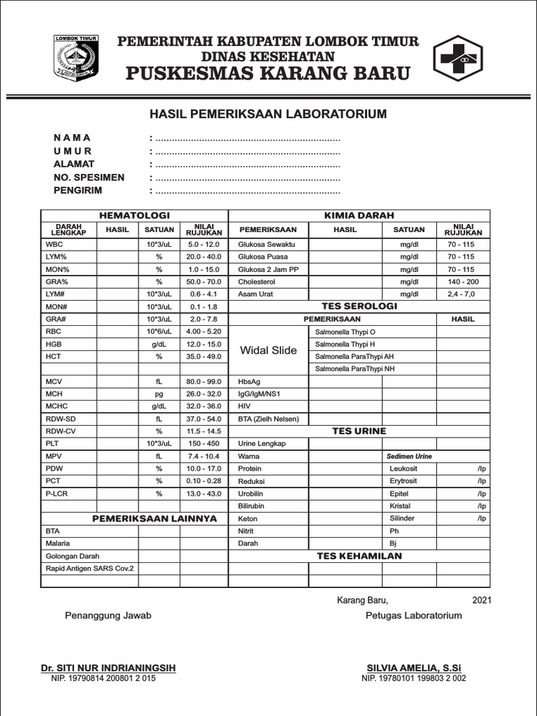Blangko Permintaan Pemeriksaan Laboratorium | PDF