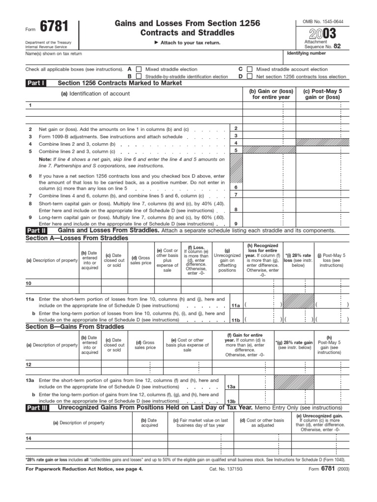 US Internal Revenue Service: f6781 - 2003 | PDF | Internal Revenue ...