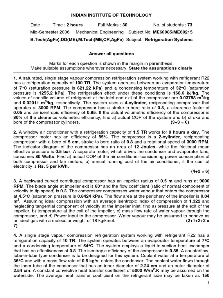 Old Question Papers 2006-11-2 PDF Free | PDF | Enthalpy | Refrigerator