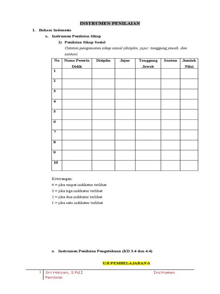 Instrumen Penilaian RPP Ukin | PDF