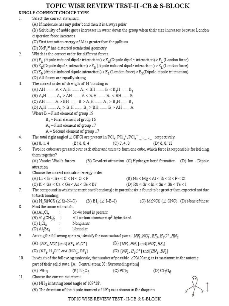 Topic Wise Review Test: CB & S-Block | PDF | Solvation | Chemical Compounds