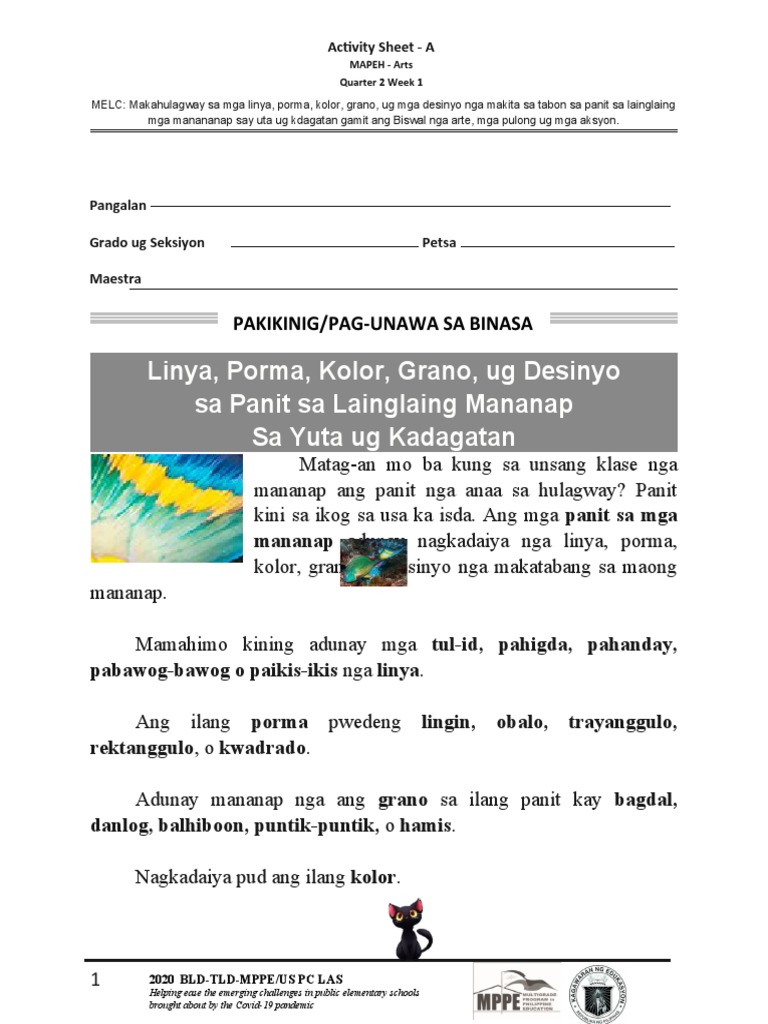 Grade 2 MAPEH-Arts Q2 W1 Learning Activity Sheet Set A | PDF