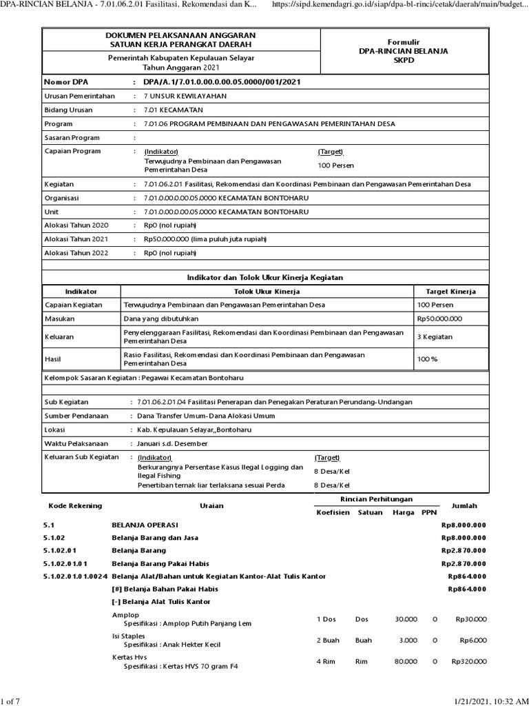 Dokumen Pelaksanaan Anggaran Satuan Kerja Perangkat Daerah Formulir Dpa ...