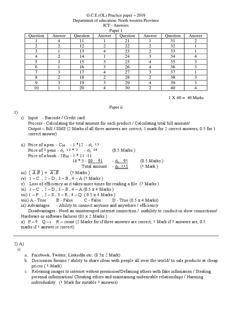 ICT Answer Script English 2019 Perahuru Paper 2019-8-19 | PDF ...