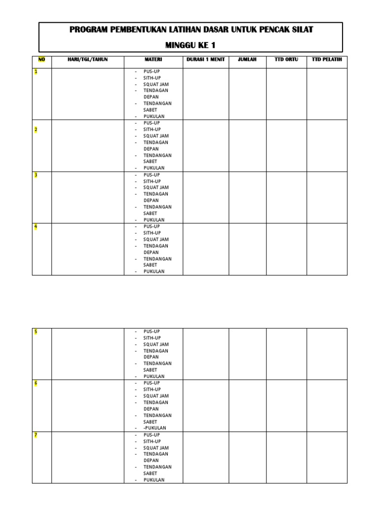 Program Latihan Dasar Pencak Silat | PDF
