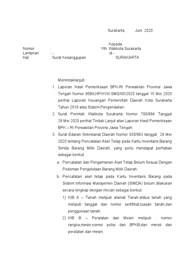 Draf Surat Kesanggupan TP | PDF