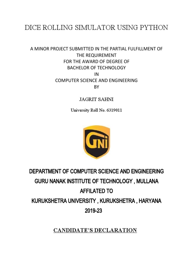 Dice Rolling Simulator - Jagrit Sahni | PDF | Python (Programming ...