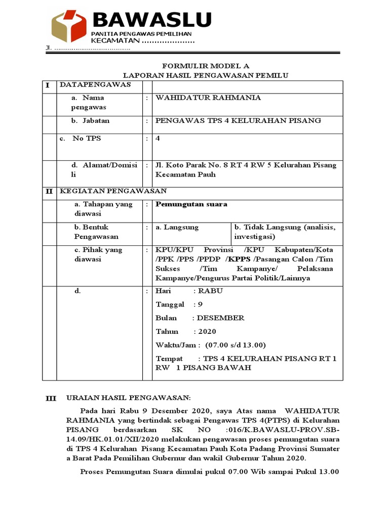 Form A PTPS, Pemungutan Suara | PDF