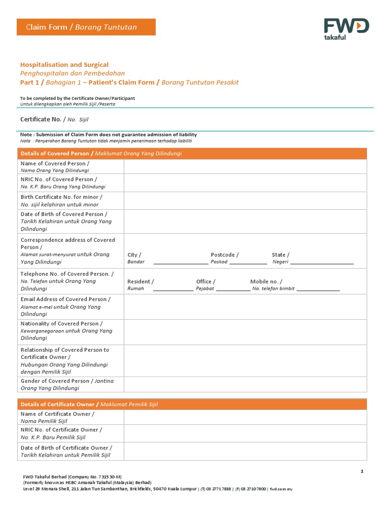 FWD Cuepacs Claim Form Part 1 & Part 2 | PDF