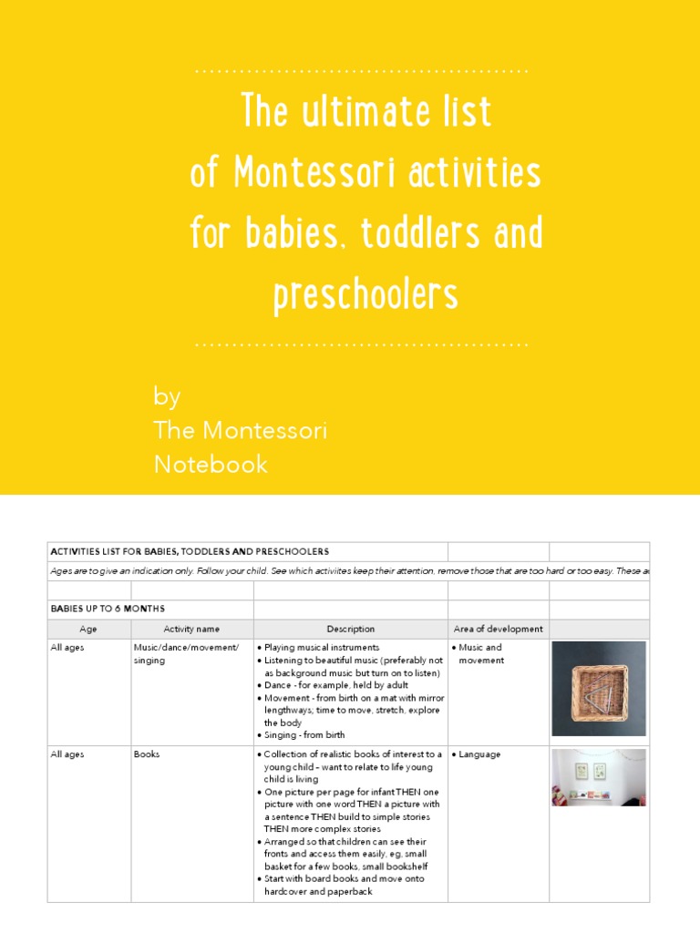 An Extensive List of Developmentally Appropriate Montessori Activities ...